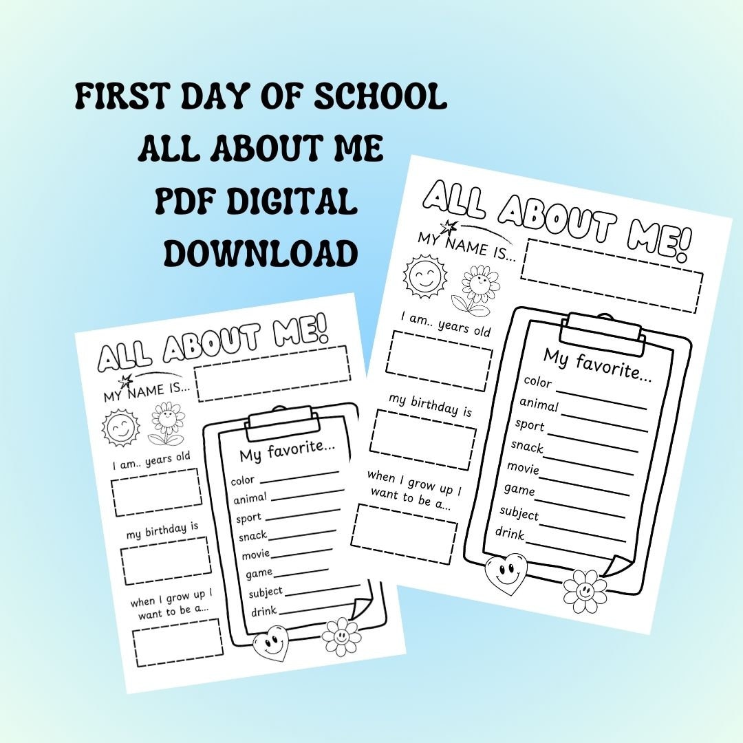 First Day of School All About Me PDF Digital Download Printable ...
