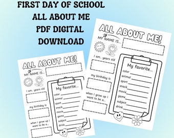 First Day of School All About Me PDF Digital Download Printable ...