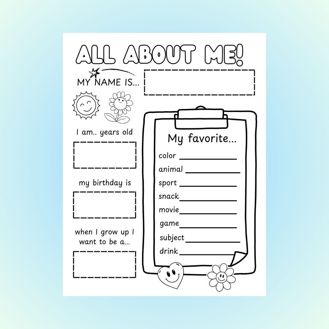 First Day of School All About Me PDF Digital Download Printable ...