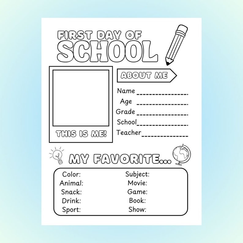 First Day of School All About Me PDF Digital Download Printable ...