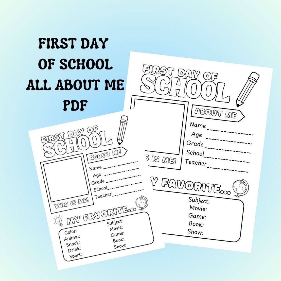 First Day of School All About Me PDF Digital Download Printable ...