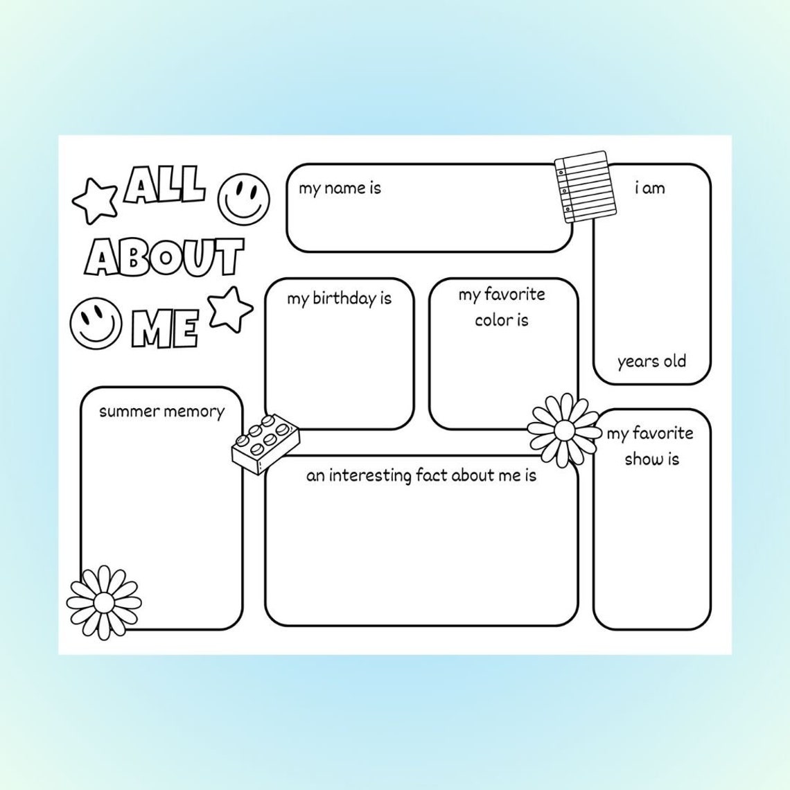 First Day of School All About Me PDF Digital Download Landscape ...