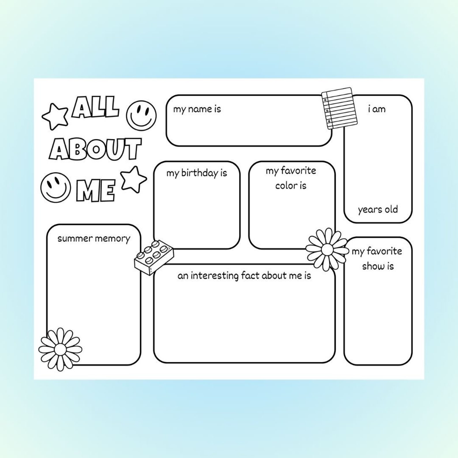 First Day of School All About Me PDF Digital Download Landscape ...