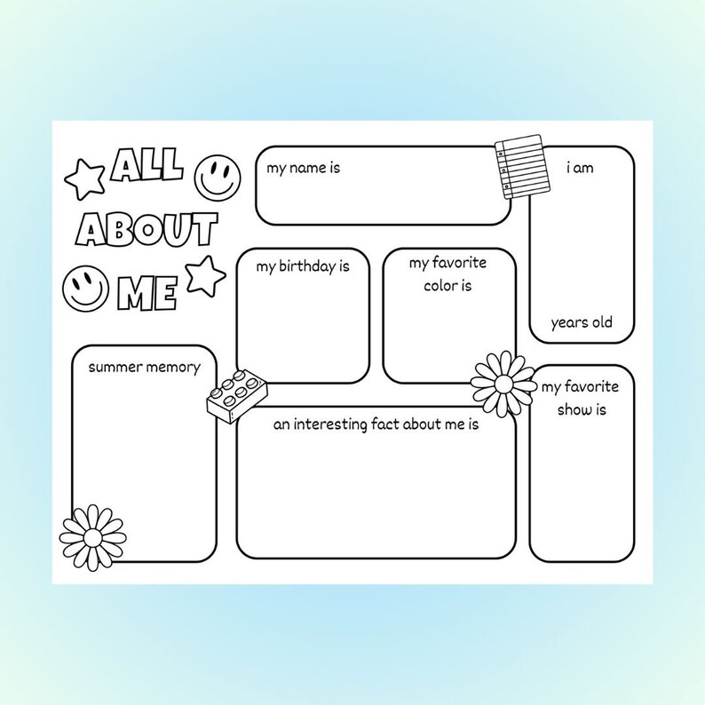 First Day of School All About Me PDF Digital Download Landscape ...