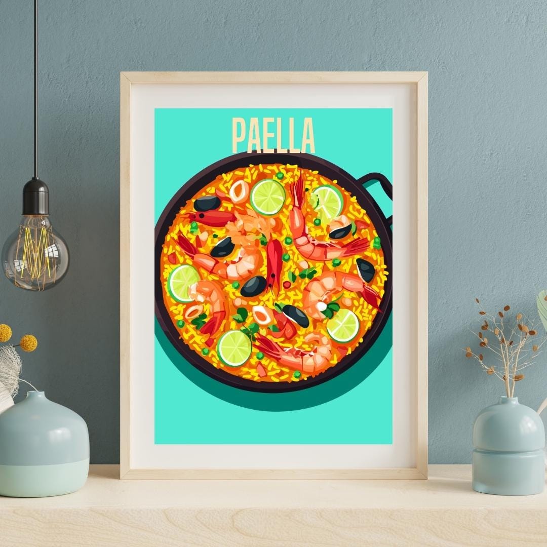 Spanish Paella Set of 4 Wall Art Posters, Cafe Wall Decor, Restaurant ...