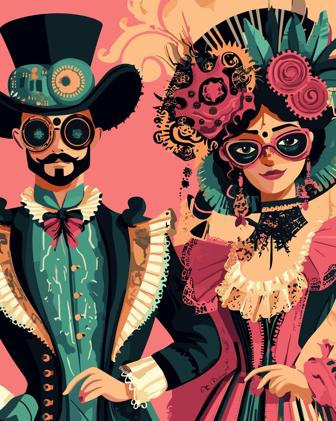 Steampunk Spanish Traditional Costumes, Spain Wall Art Posters, Cafe ...