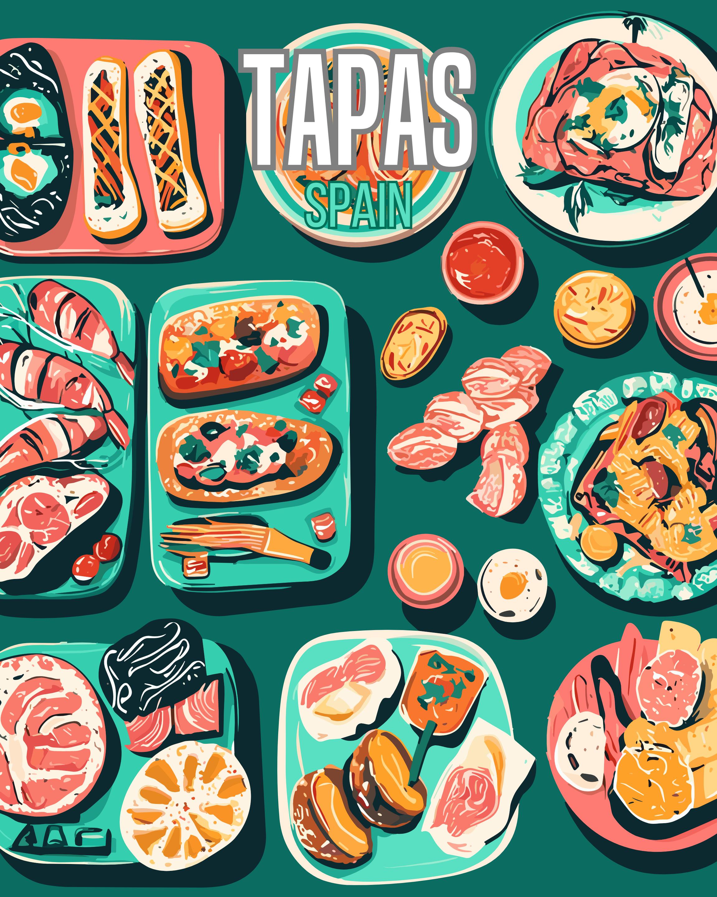 Tapas Selection, Spain - Wall Art Posters, Cafe Wall Decor, Restaurant ...