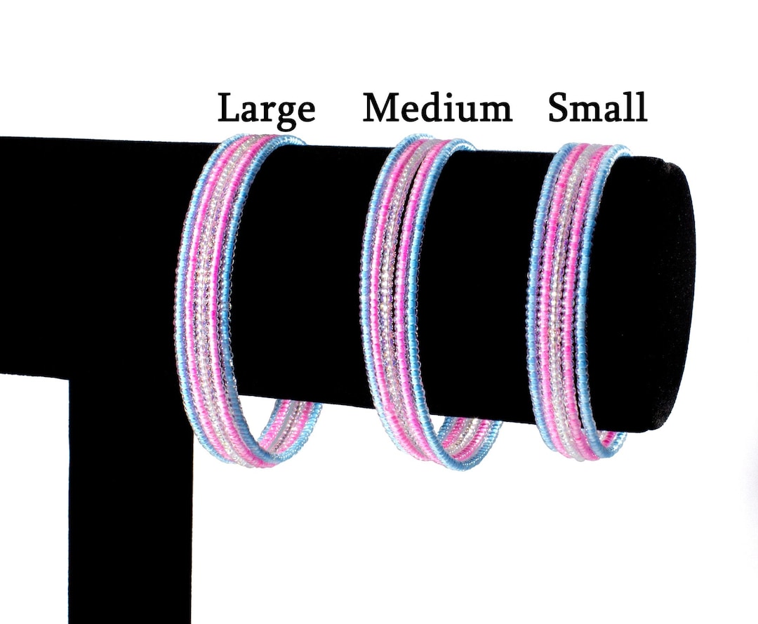 Trans Pride Flag “memory” Wire Wrap Spring Bracelet Seed Beads ...