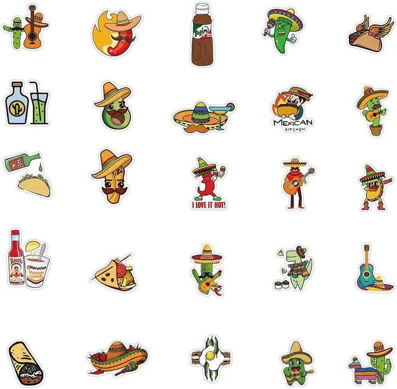 Calcomanías De Comida Mexicana 50 Pcs Tacos Impermeables Vinilo ...
