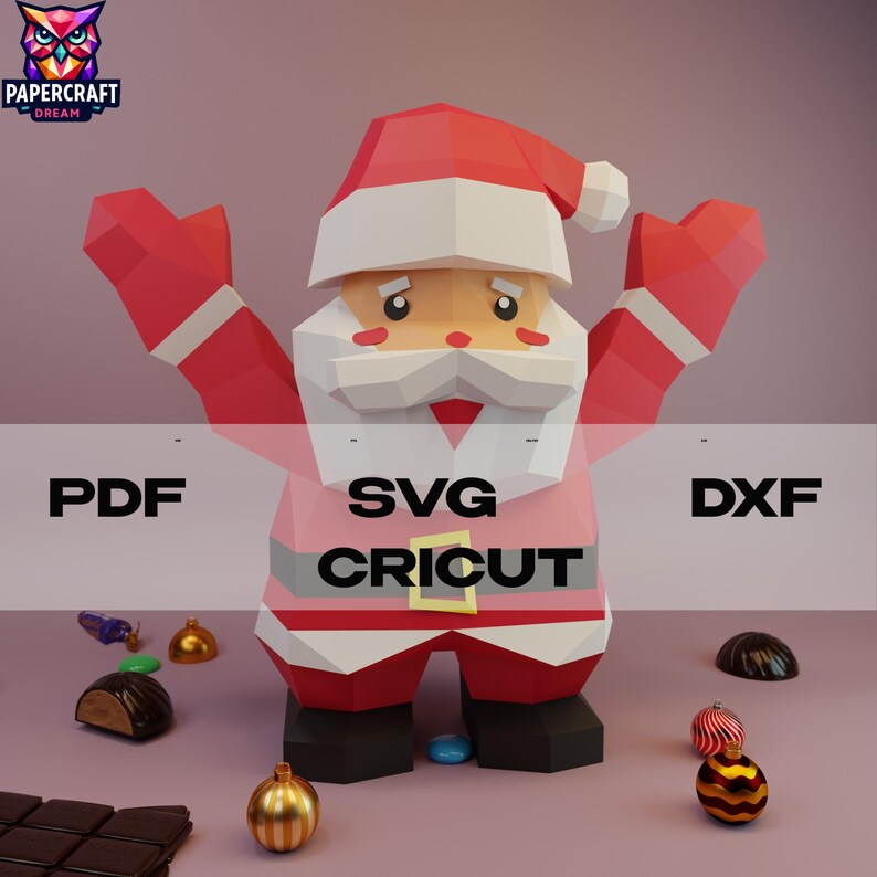 3D Santa Claus Papercraft Template: Low Poly Christmas Decor (PDF, SVG ...