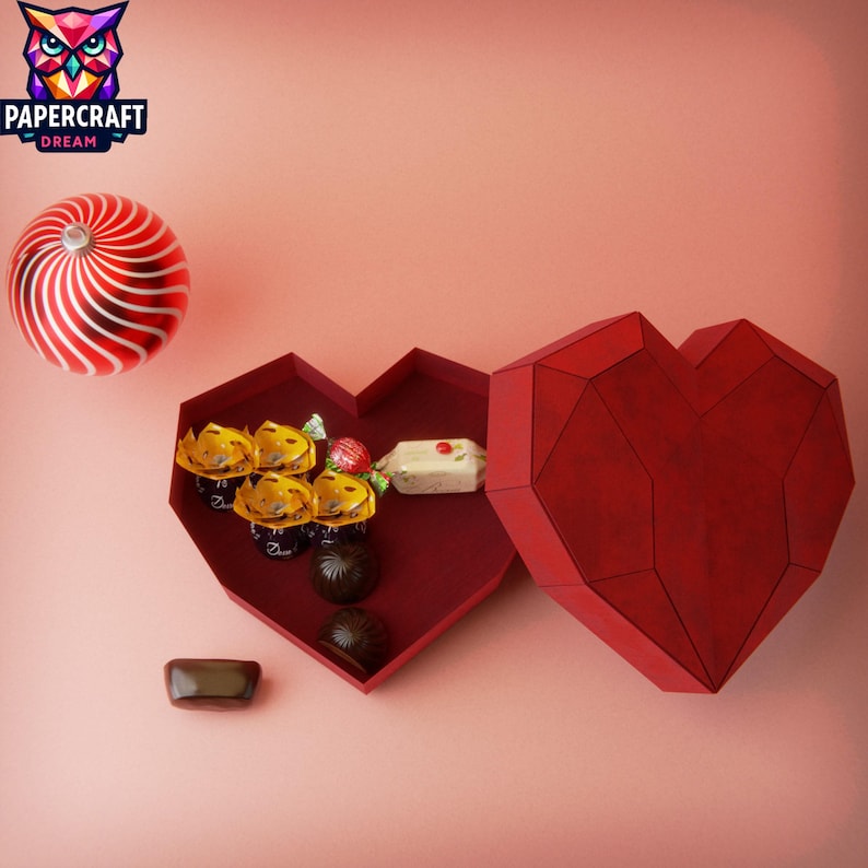 DIY 3D Heart Box Papercraft Template: Low Poly Gift (PDF Digital ...