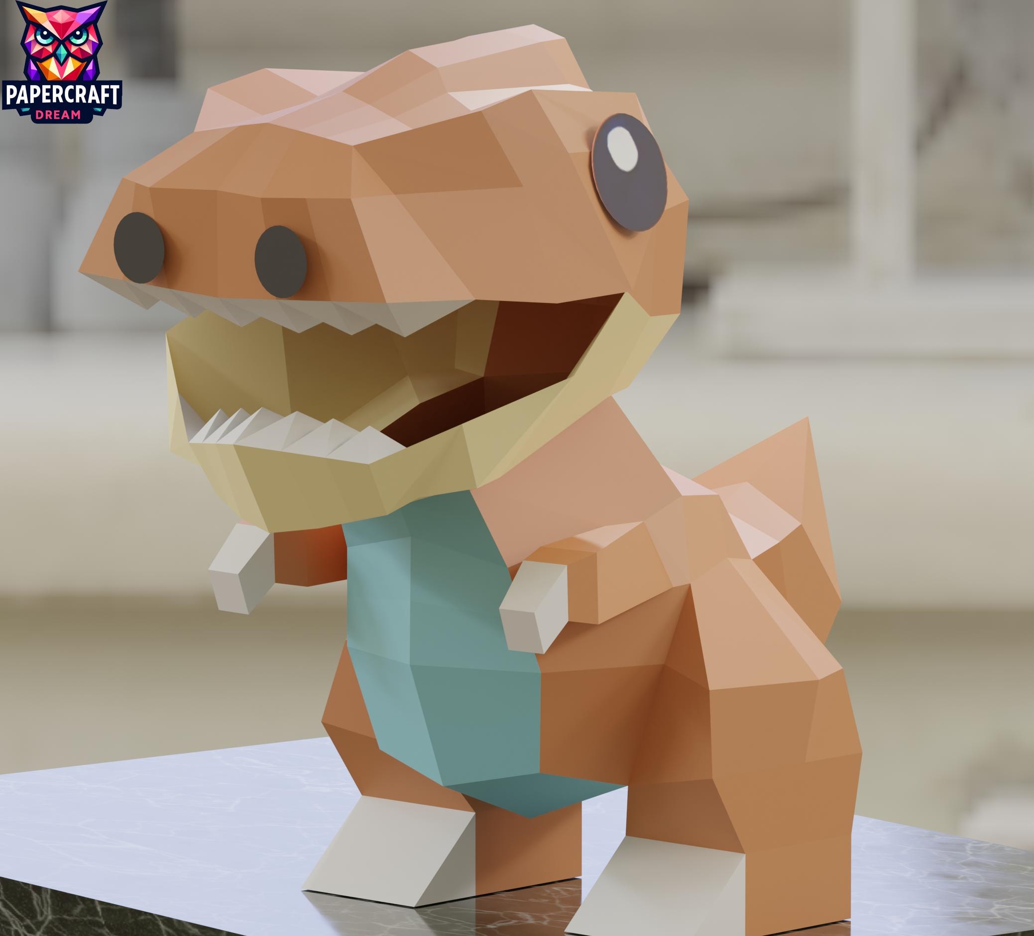 DIY T-rex Papercraft Kit Cute 3D Dinosaur Model Kids Room Decor Educational Craft Jurassic Party ...