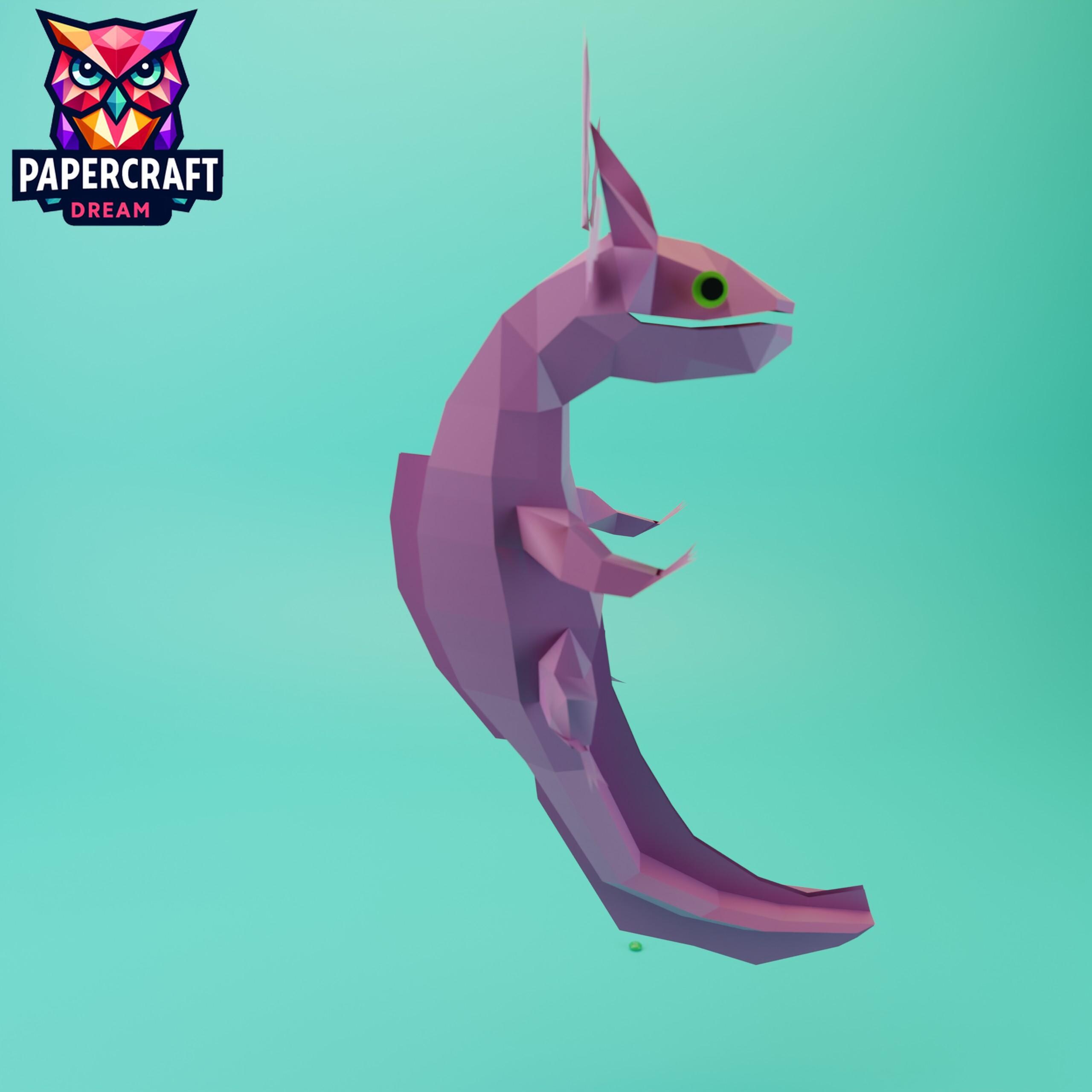 Axoltol Swimming 3D Papercraft– DIY Axoltol ,paper Salamander , Paper ...