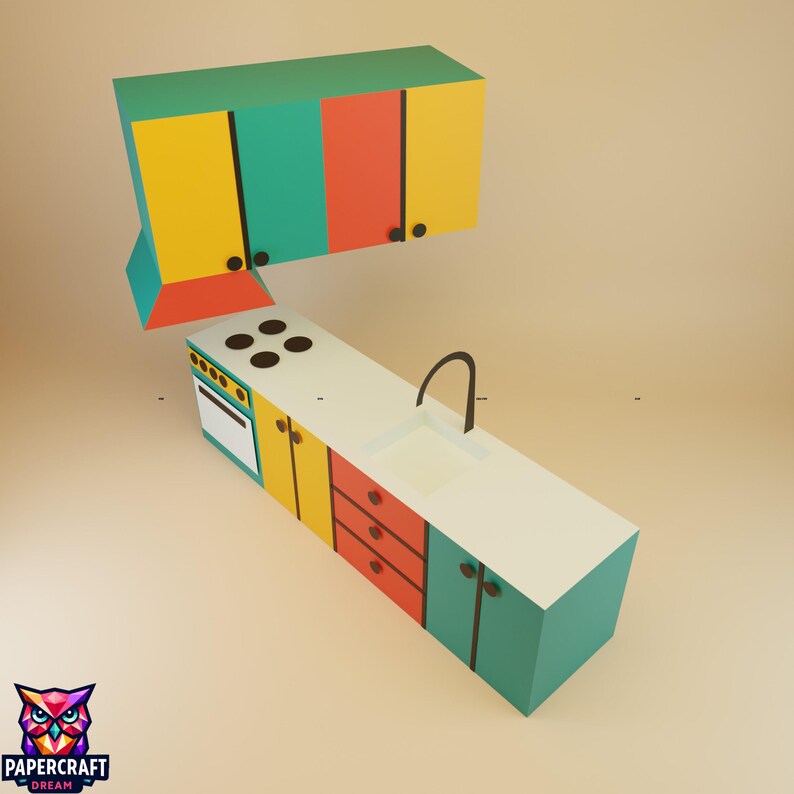 Vintage Kitchen Set Papercraft Template, 3D DIY Model (pdf, Svg, Dxf ...