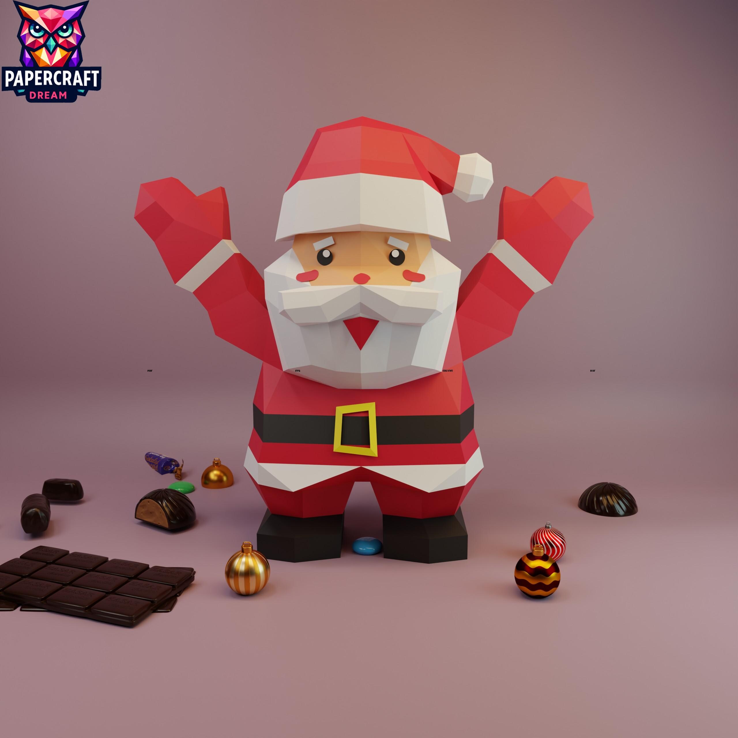 3D Santa Claus Papercraft Template: Low Poly Christmas Decor (PDF, SVG ...