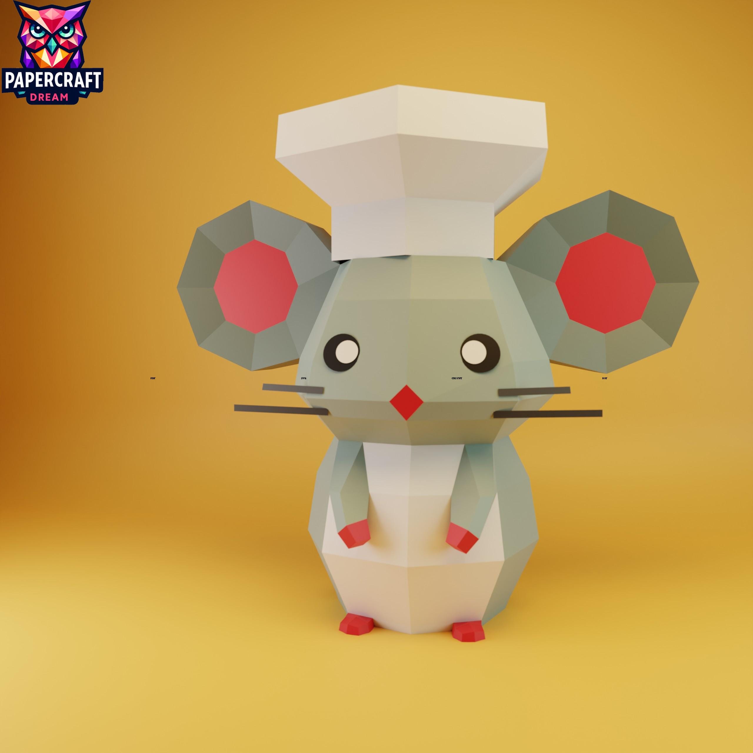 Chef Mouse Papercraft Template, DIY Low Poly Sculpture (pdf, Svg, Dxf ...