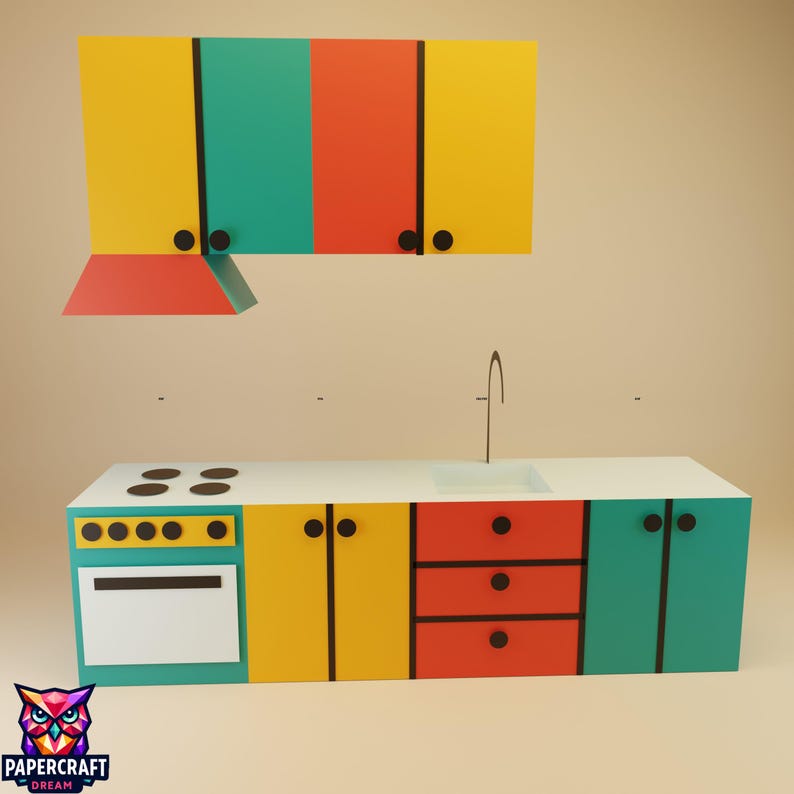 Vintage Kitchen Set Papercraft Template, 3D DIY Model (pdf, Svg, Dxf ...