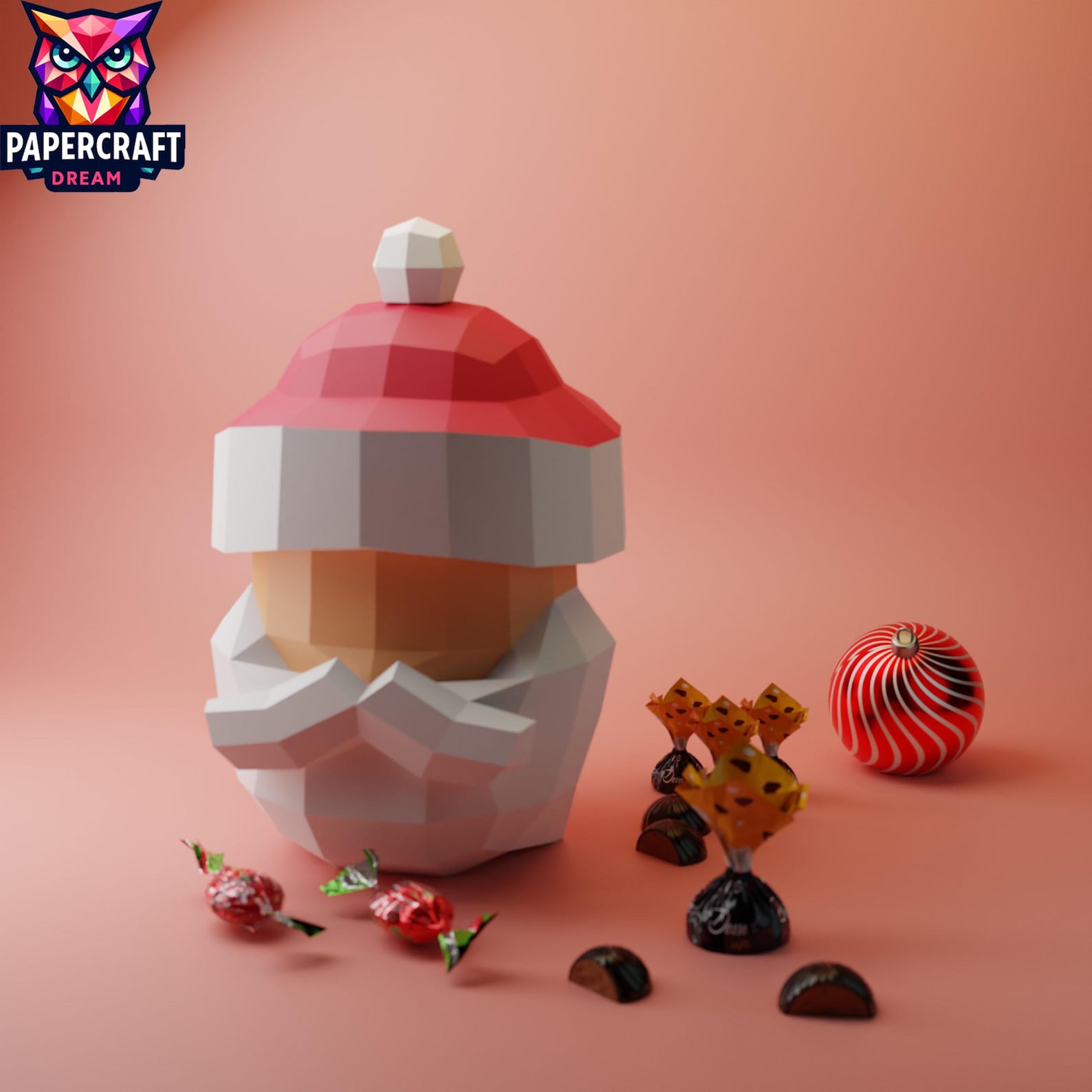 Santa Claus Gift Box: 3D Low Poly Candy Bowl Template (PDF, SVG, Studio ...
