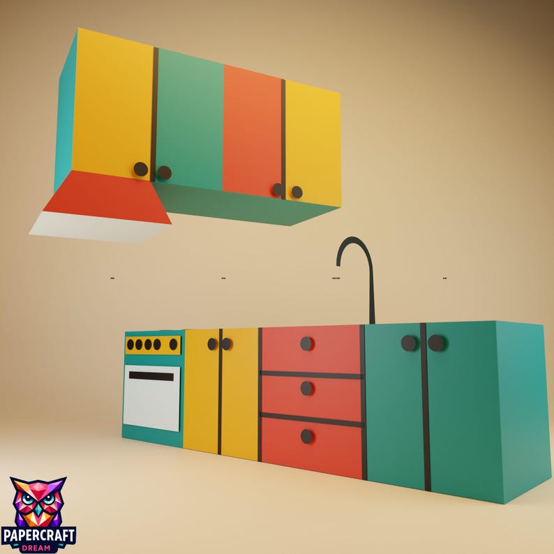 Vintage Kitchen Set Papercraft Template, 3D DIY Model (pdf, Svg, Dxf ...
