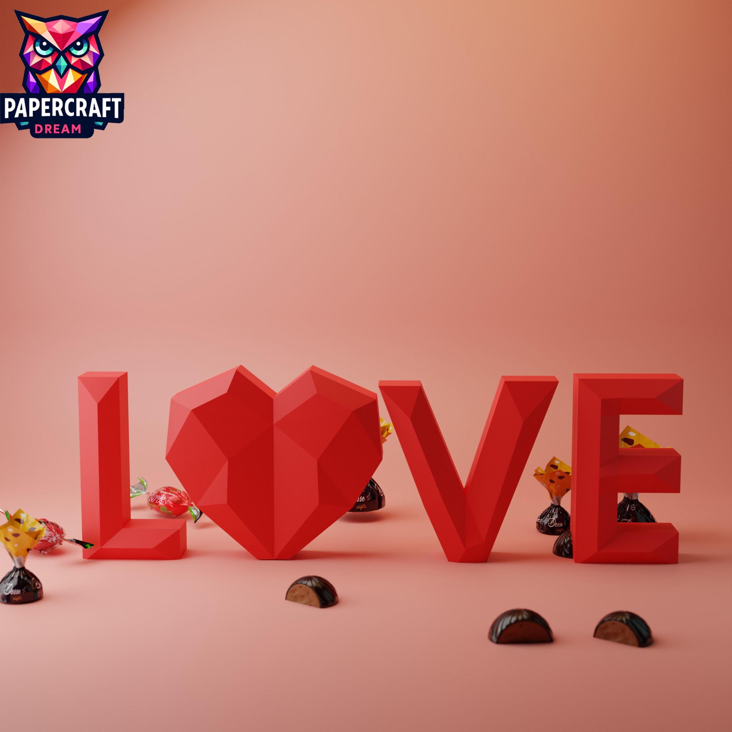 3D Papercraft LOVE Sign With Heart | Low-poly Wall Art (pdf, Svg, Dxf ...
