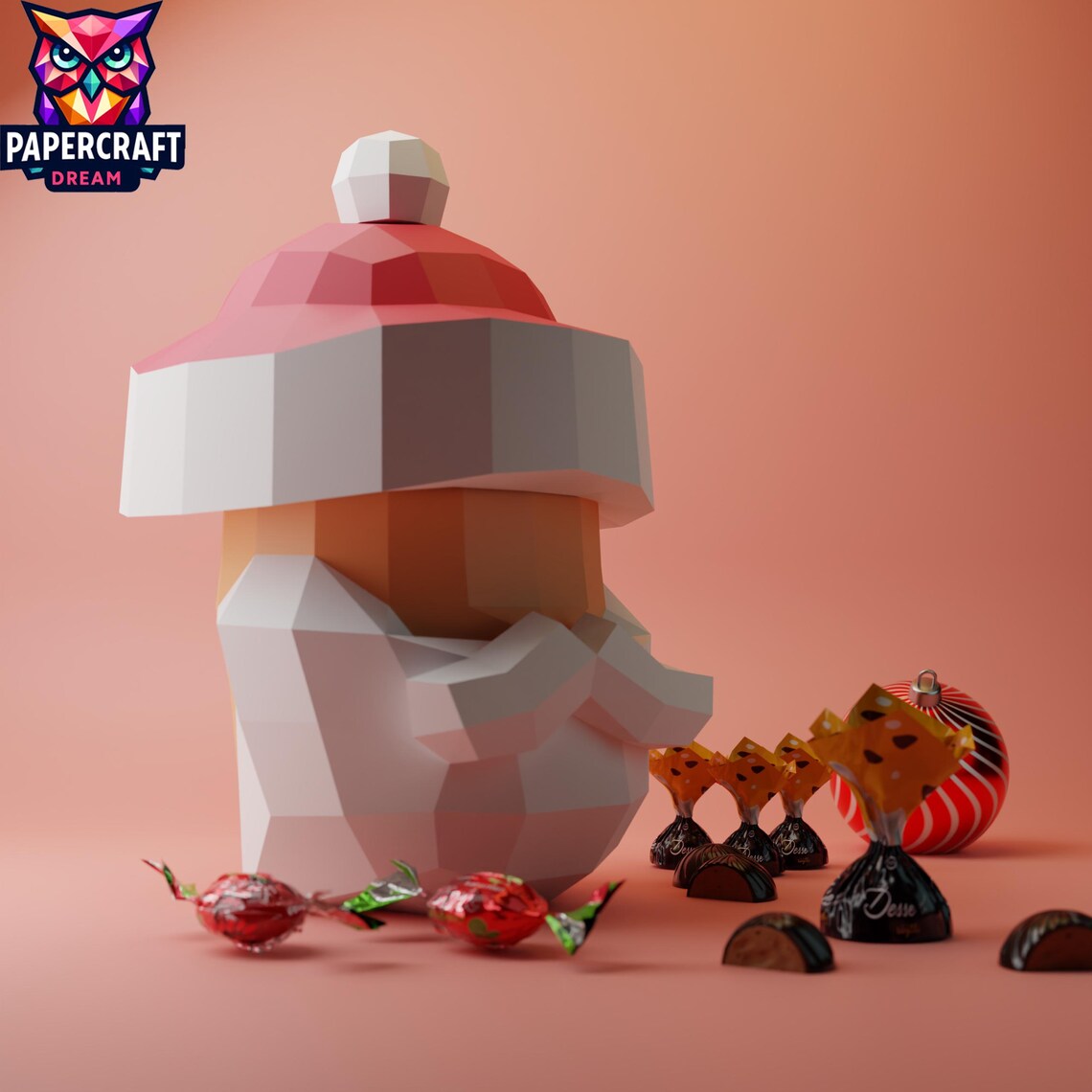 Santa Claus Gift Box: 3D Low Poly Candy Bowl Template (PDF, SVG, Studio ...