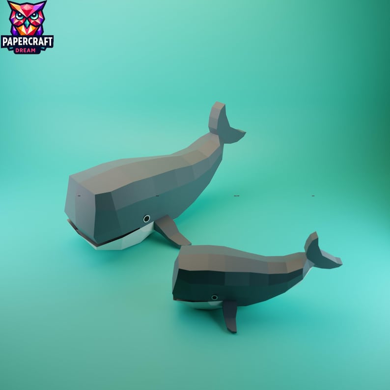 Whale Family 3D Papercraft–diy Whale Template,low Poly Whale Calf ...