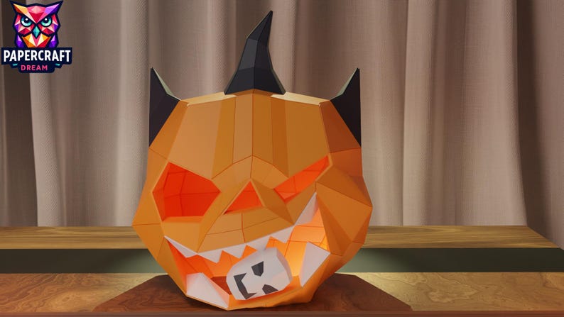 Skull-pumpkin Papercraft Kit | 3D Halloween Pumpkin Skull Model | DIY ...