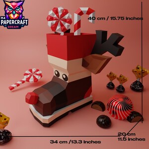 Reindeer Christmas Boot Papercraft: Low Poly 3D Model (SVG PDF DXF ...