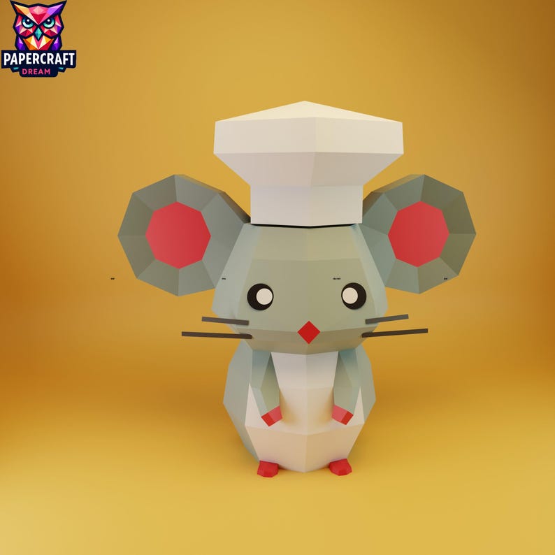 Chef Mouse Papercraft Template, DIY Low Poly Sculpture (pdf, Svg, Dxf ...