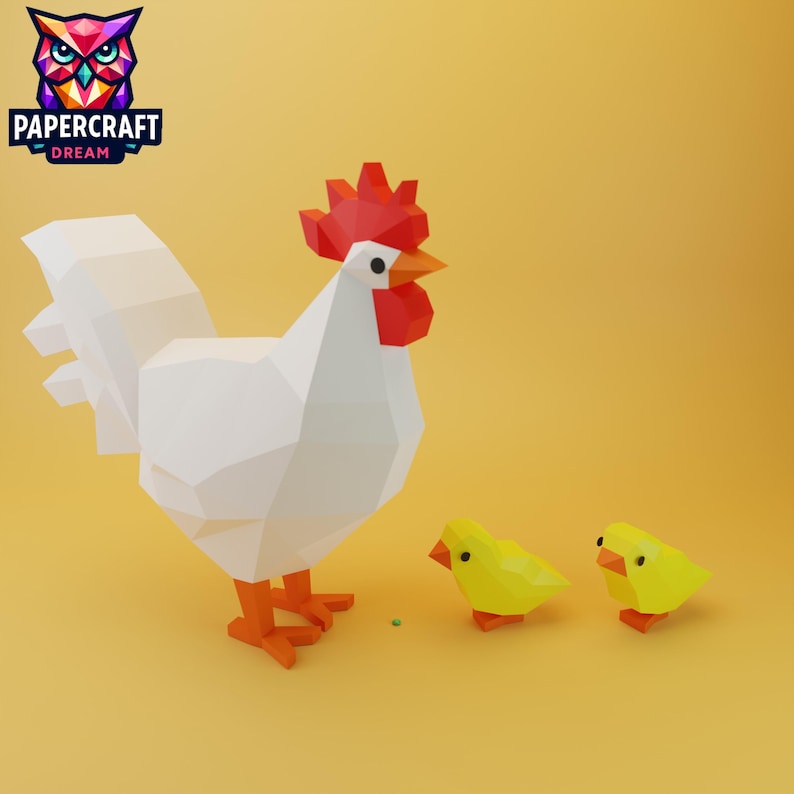 Chicken 3D Papercraft– DIY Chicken Origami,low Poly Chicken Family ...