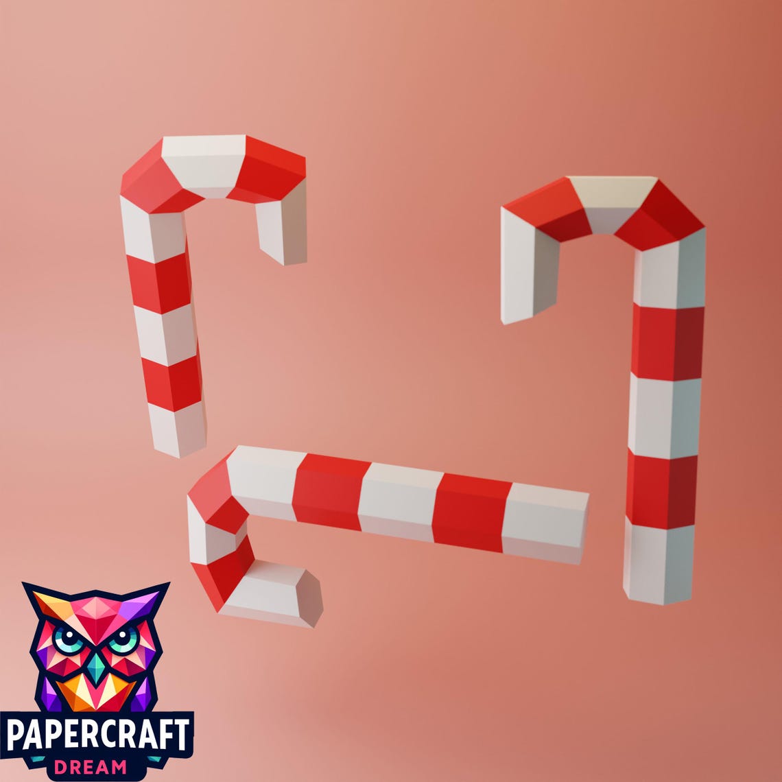 Candy Cane 2 Xmass Circut – PDF SVG 3D Low Poly Papercraft Pattern ...