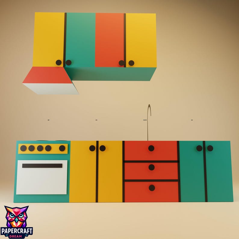 Vintage Kitchen Set Papercraft Template, 3D DIY Model (pdf, Svg, Dxf ...