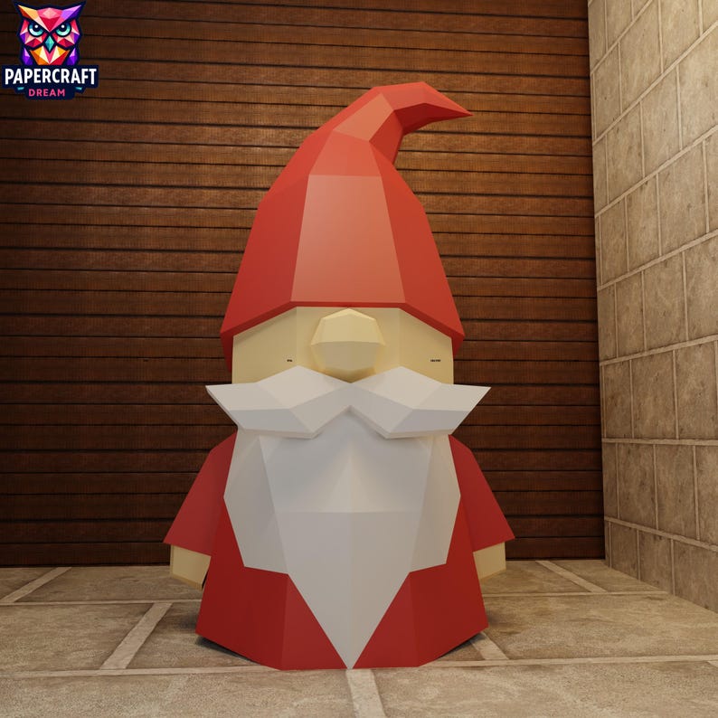 Gnome 3D Papercraft Template: Diy Santa Claus Low Poly Christmas Decor ...