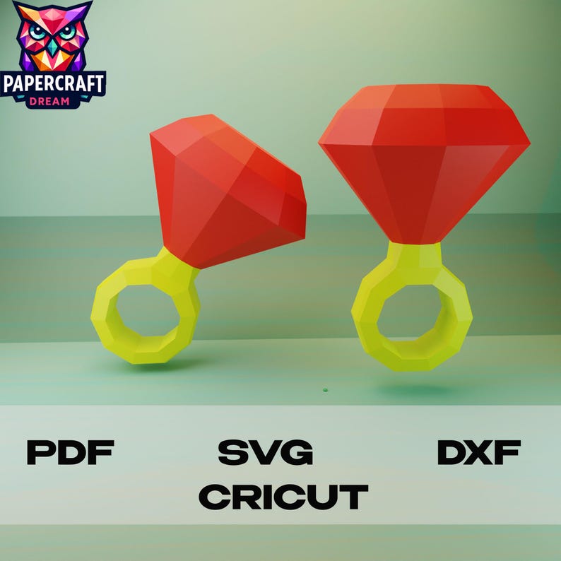 Diamond Ring 3D Papercraft–diy Diamond Ring Template,low Poly Ring ,paper Template. Diamond Ring ...