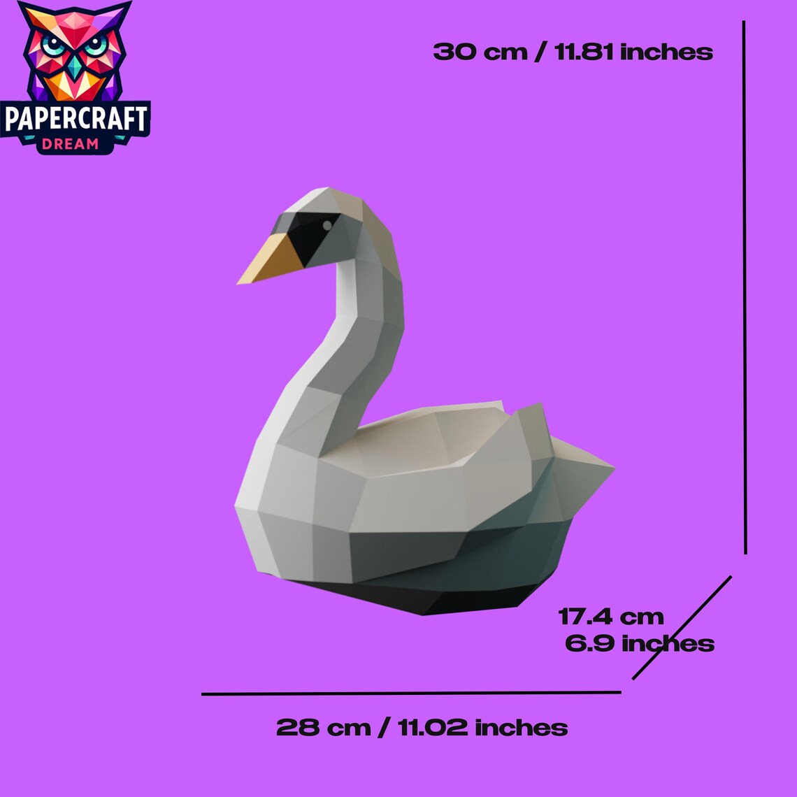 Swan Paper Craft, Papercraft Swan, Diy Swan, Digital Template, Origami ...