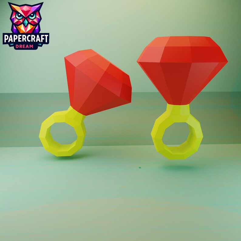 Diamond Ring 3D Papercraft–diy Diamond Ring Template,low Poly Ring ,paper Template. Diamond Ring ...