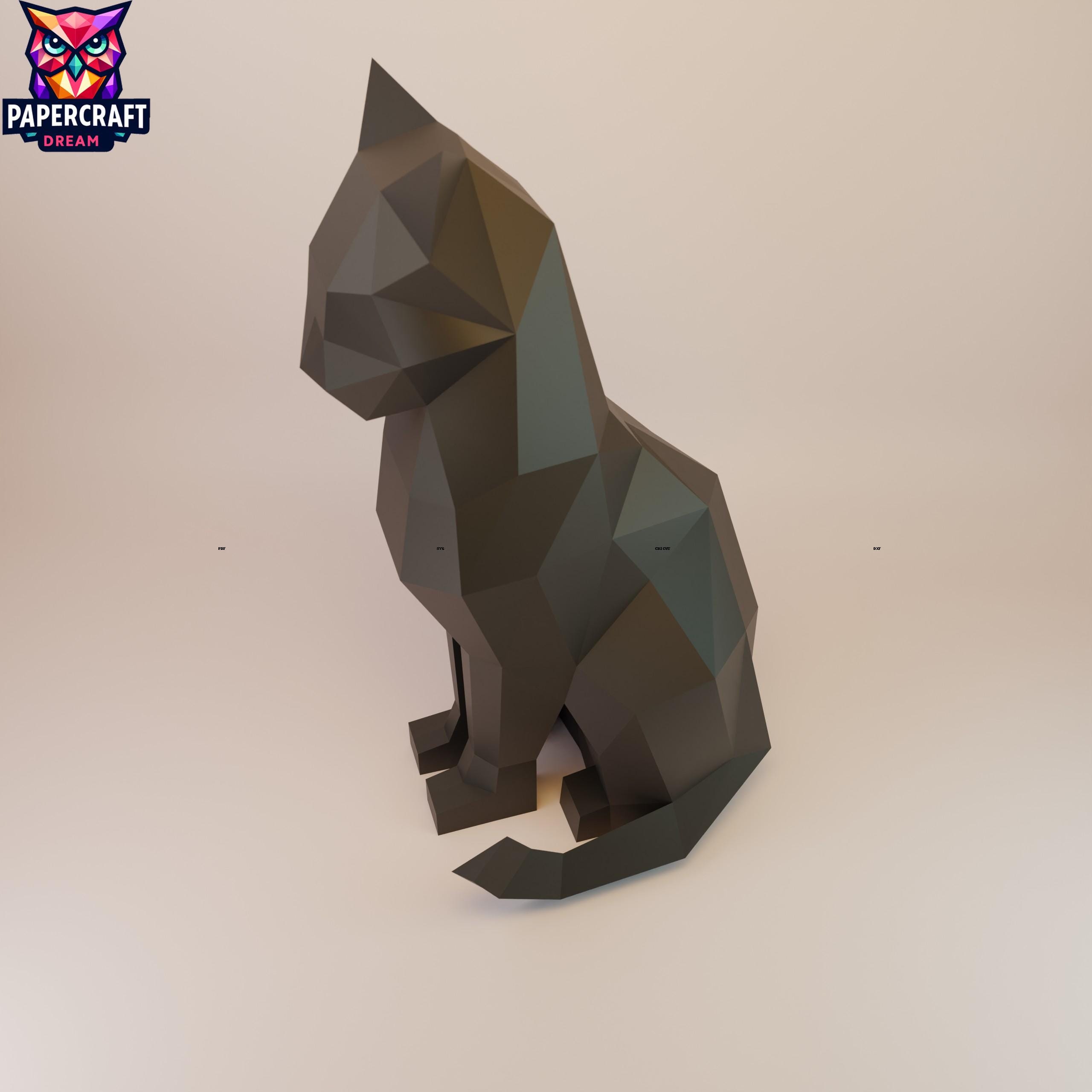 Cat 3D Papercraft Template: DIY Origami Halloween Sculpture (pdf,svg ...