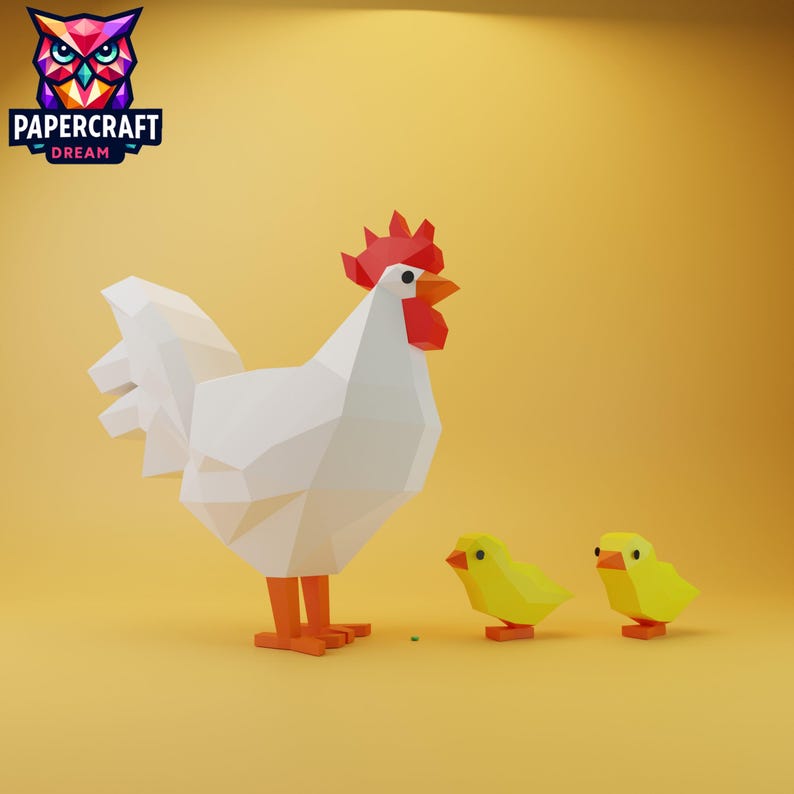 Chicken 3D Papercraft– DIY Chicken Origami,low Poly Chicken Family ...