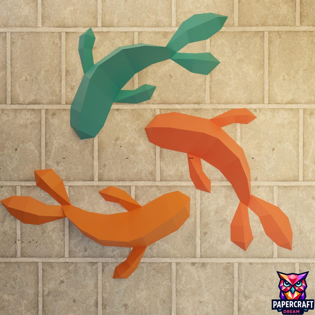 Koi Fish 3D Papercraft Sculpture – DIY Low Poly Wall Decor (pdf, Svg ...