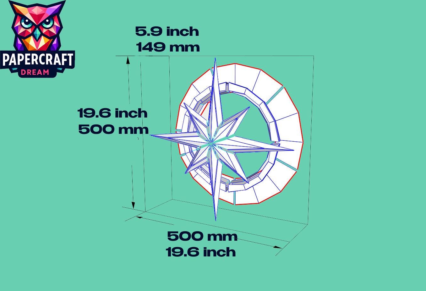 Compass Star 3D Papercraft Big SVG Pdf Dxf- Low Poly Nautical Compass ...
