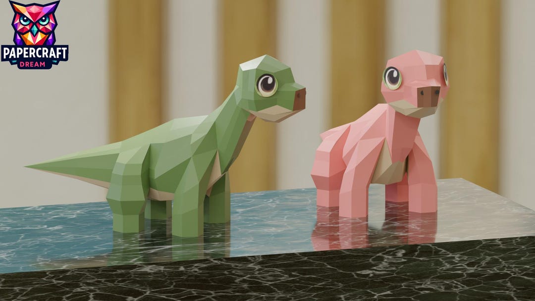 Baby Brachiosaurus Dinosaur Papercraft Template/ Educational Game/ Low ...