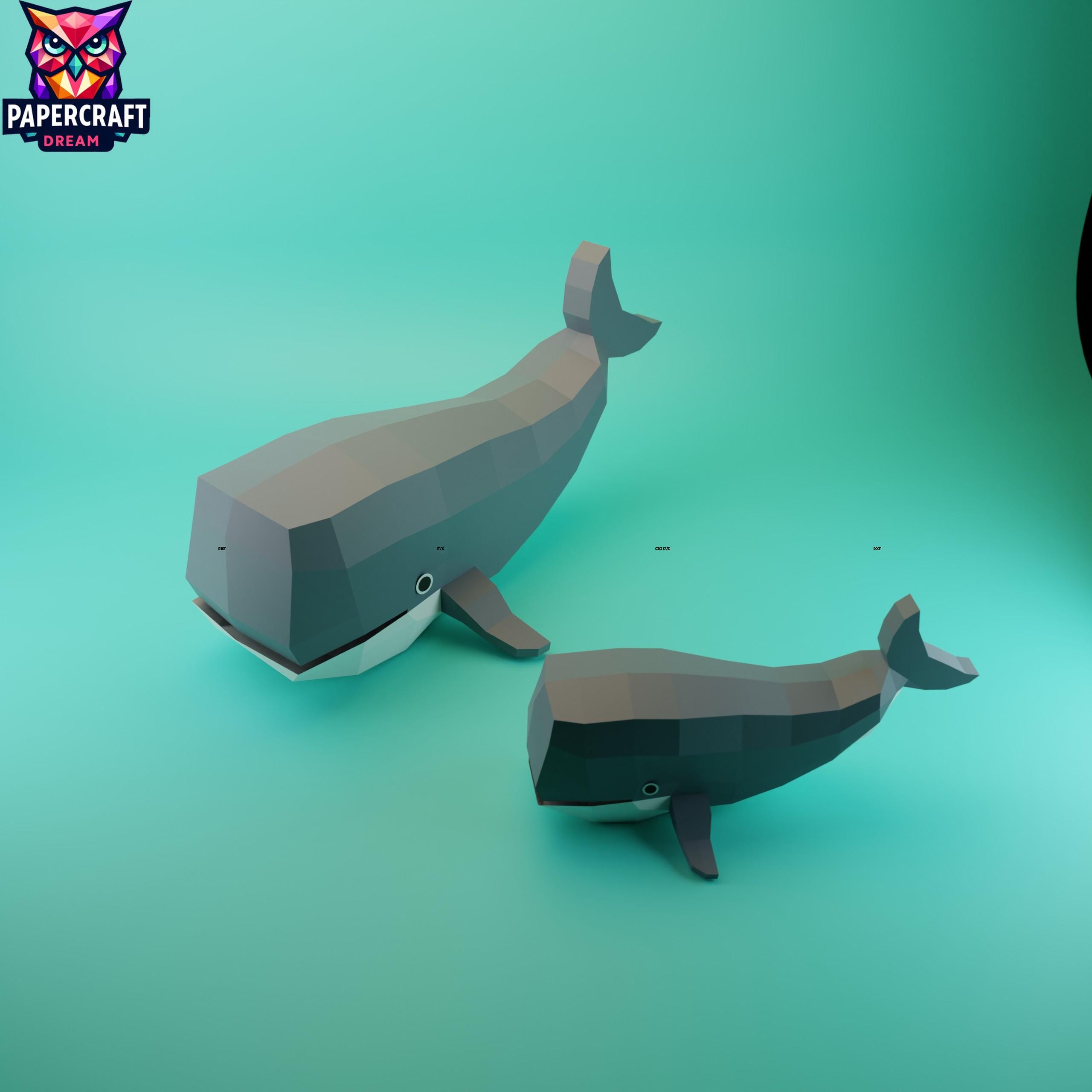 Whale Family 3D Papercraft–diy Whale Template,low Poly Whale Calf ...