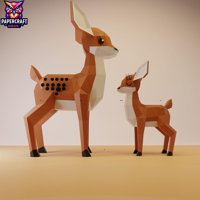 Deer Family 3D Papercraft–diy Deer Template,low Poly Deer,paper Fawn ...