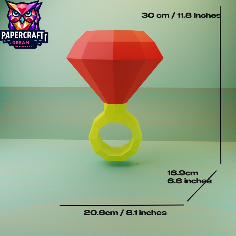 Diamond Ring 3D Papercraft–diy Diamond Ring Template,low Poly Ring ,paper Template. Diamond Ring ...