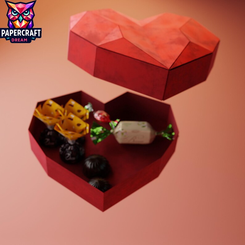 DIY 3D Heart Box Papercraft Template: Low Poly Gift (PDF Digital ...