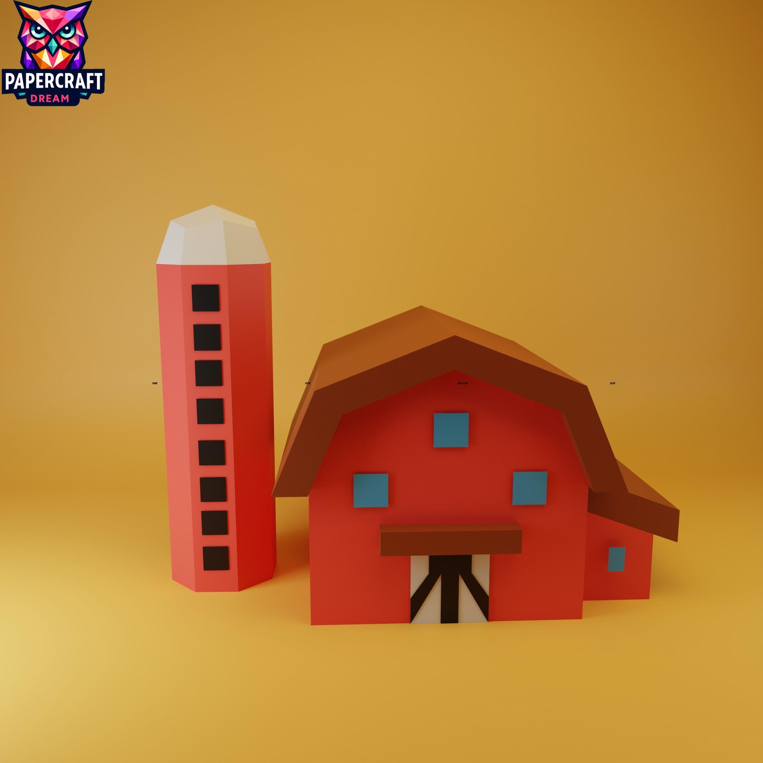 Barn Farm Silo 3D Papercraft Svg– DIY Farm Template Cricut,ring ...