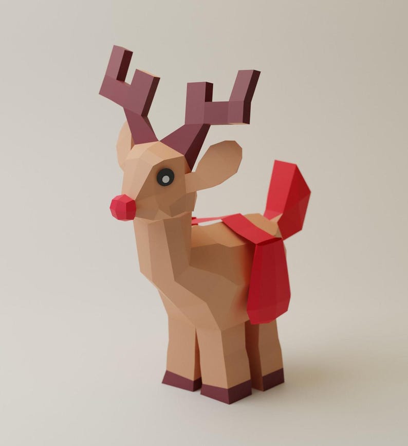 Reindeer Papercraft DIY Santa Template | 3D Festive Deer Sculpture PDF ...