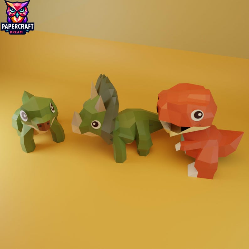 Dinosaur Papercraft Baby - Low Poly Brachiosaurus Triceratops T-rex ...