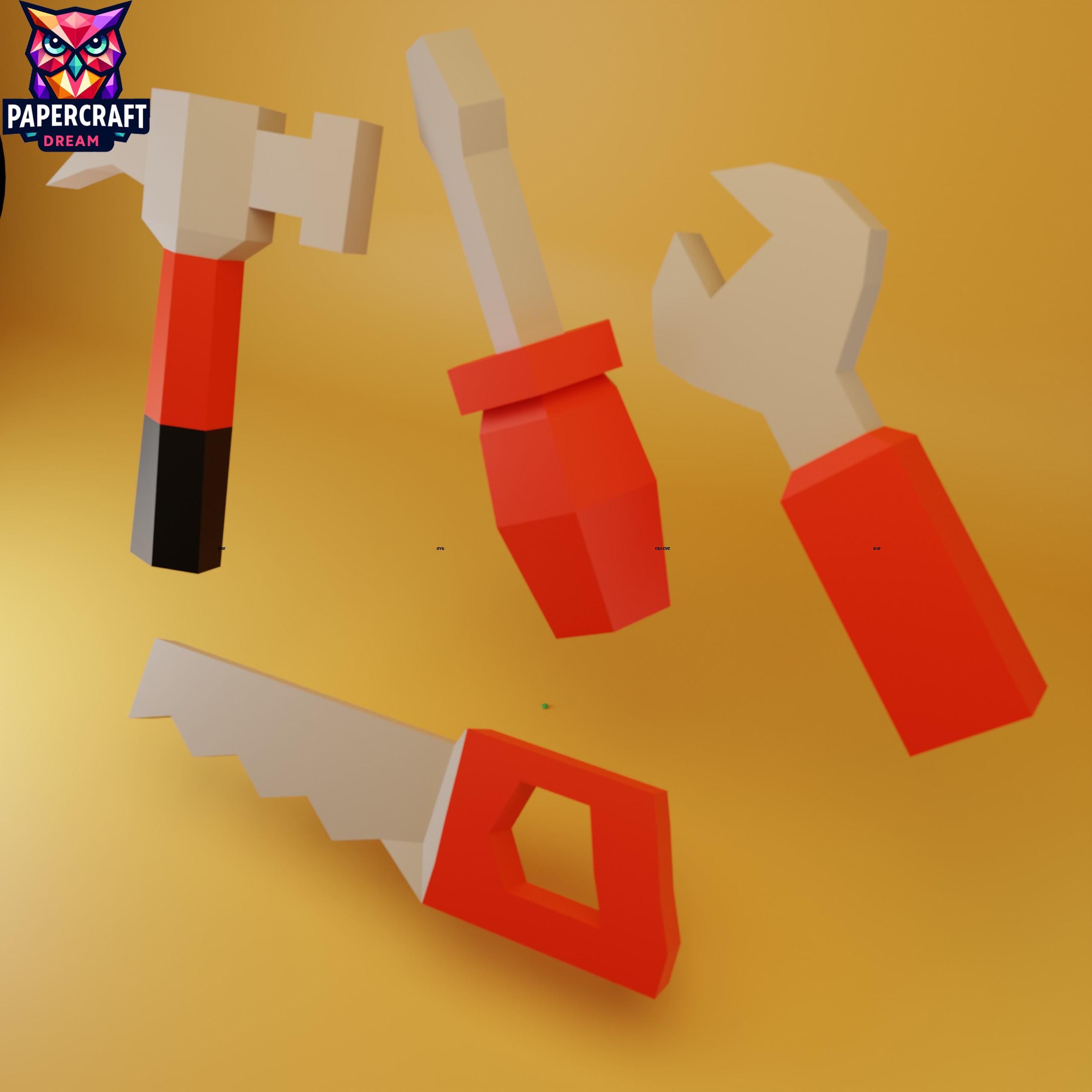 Handtools Toy 3D Papercraft– DIY Origami,low Poly Hammer Screwdriver ...