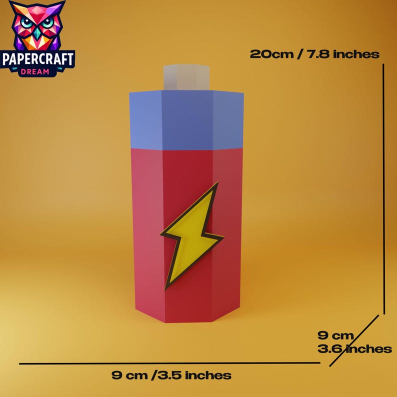 Battery Colored 3D Papercraft–diy Battery Template,low Poly Battery ...